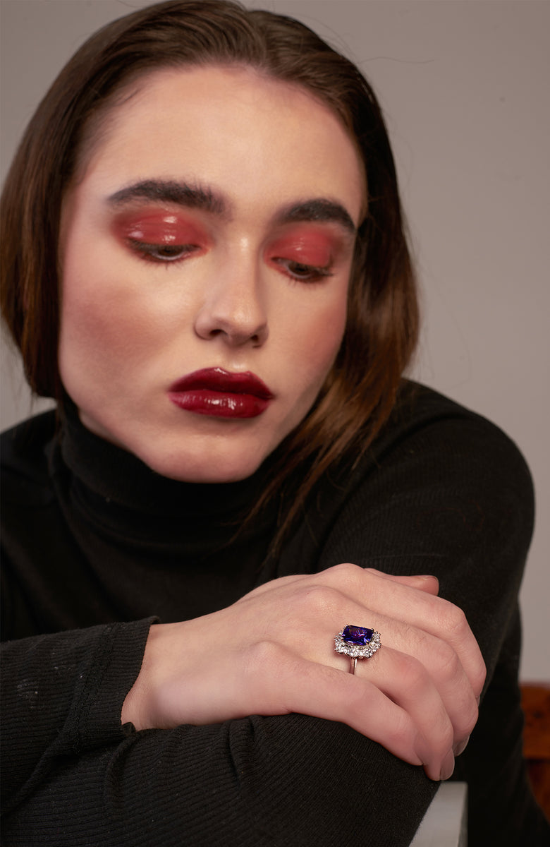 Rhea Emerald Cut Beget Diamanté Ring – Zevar King